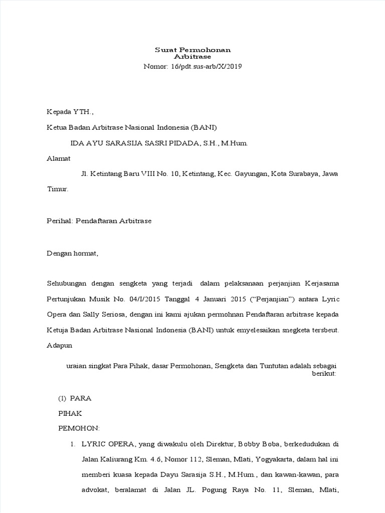 PDF Surat Permohonan Arbitrase - Compress Dikonversi | PDF | Politik ...