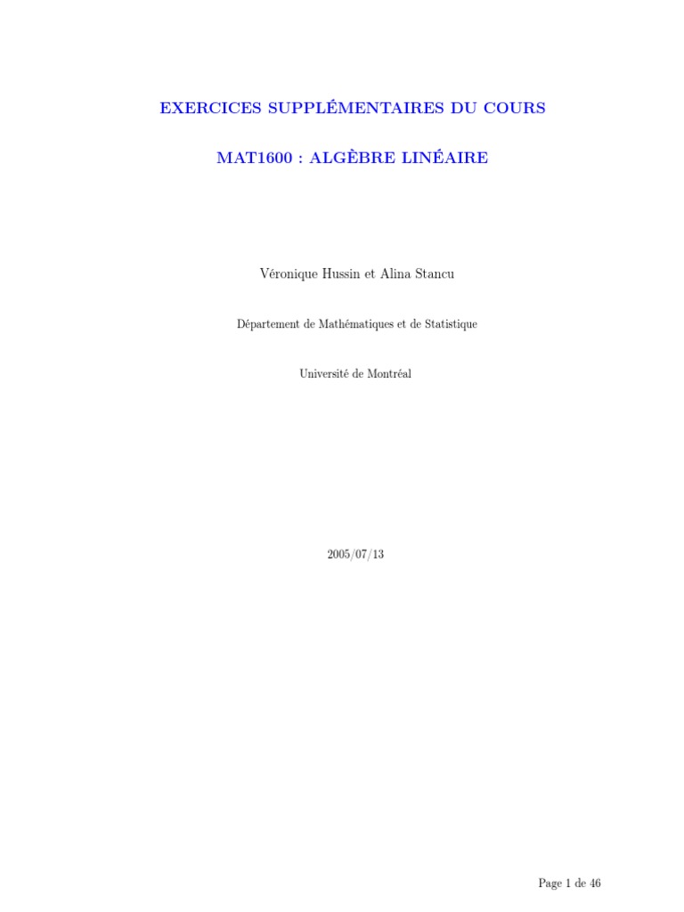 MAT1600 Supplément | PDF | Concepts mathématiques | Théories de matrice