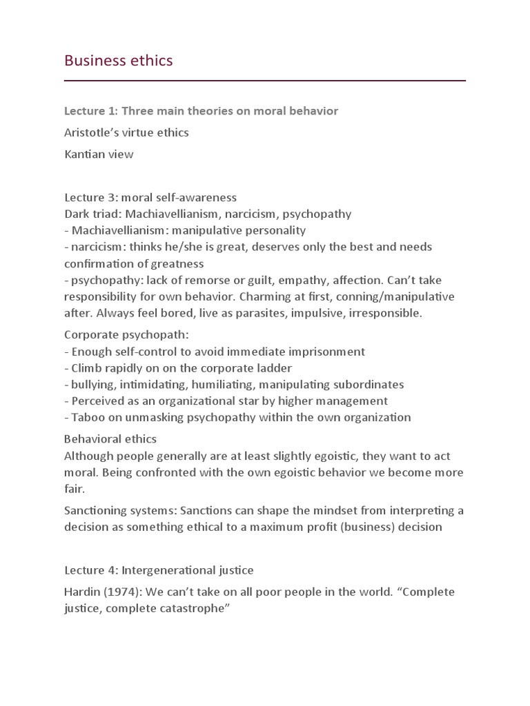 Business Ethics Notes | PDF