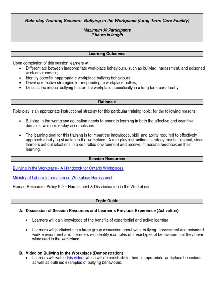 Workplace Bullying Role-Play Training | PDF | Learning | Workplace Bullying