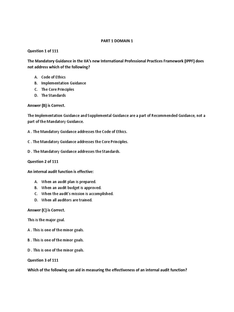 Wiley CIA P1 MCQs | PDF | Internal Audit | Audit