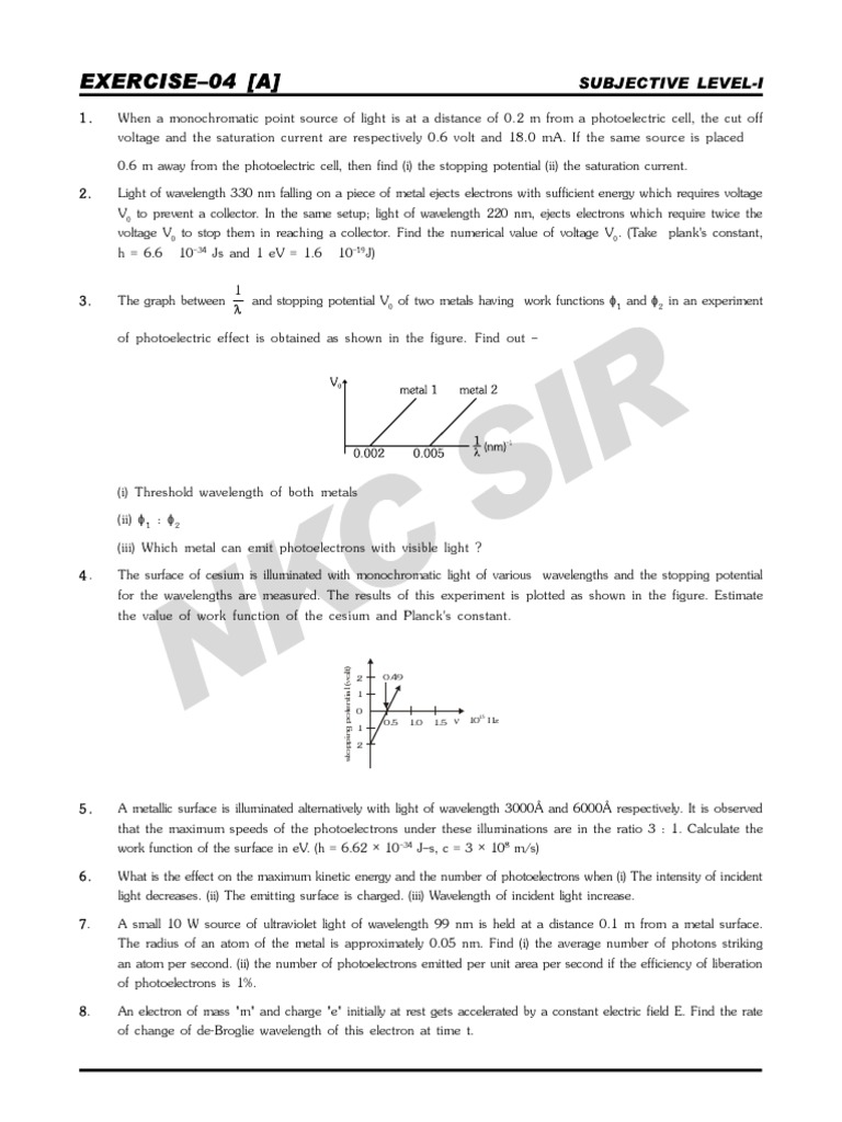 Photoelectric Effect and Quantum Mechanics Problems | PDF | Electron ...
