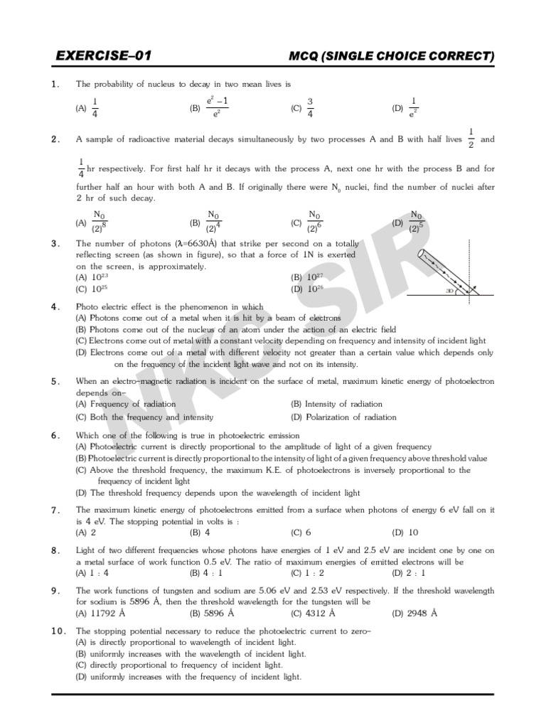 Modern Physics - Exercise - 1 | PDF | Photoelectric Effect | Electronvolt