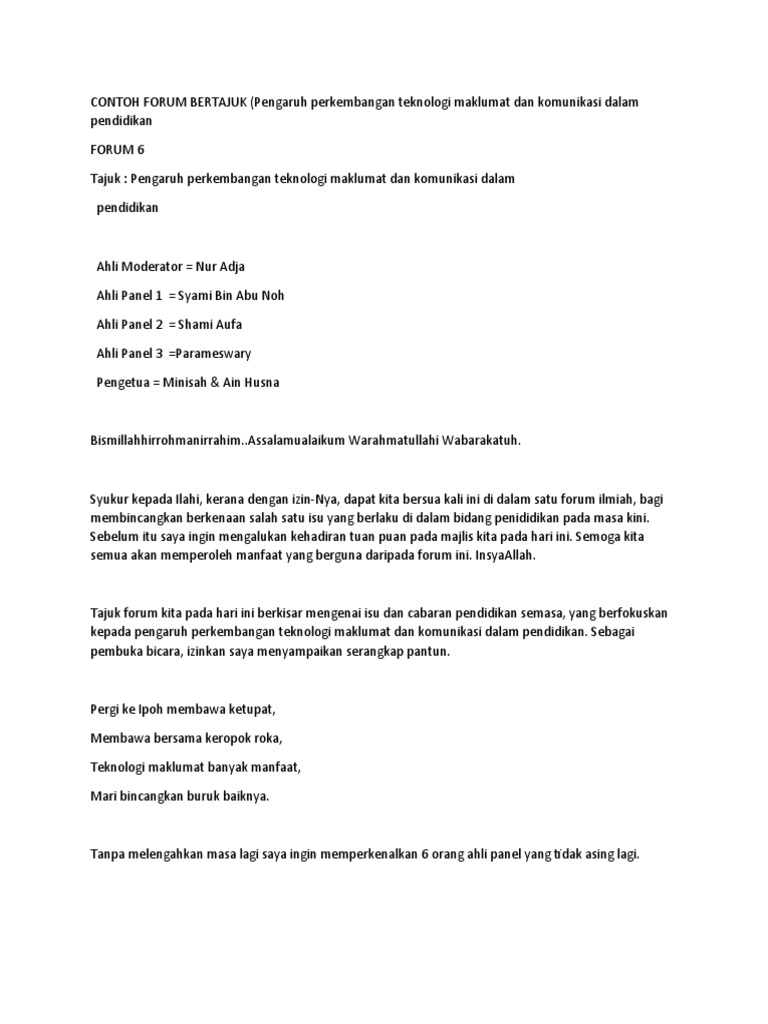 Contoh Forum Bertajuk | PDF | Ilmu Sosial