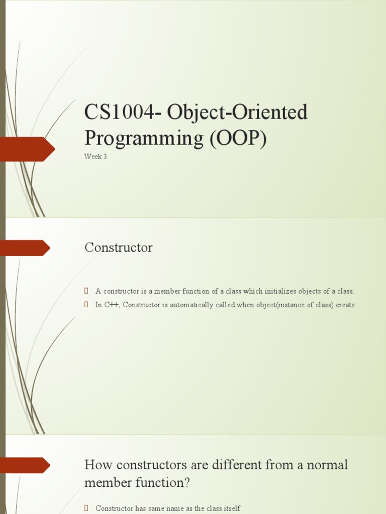 Week 3 L 2and3 Pdf Programming Constructor Object Oriented Programming