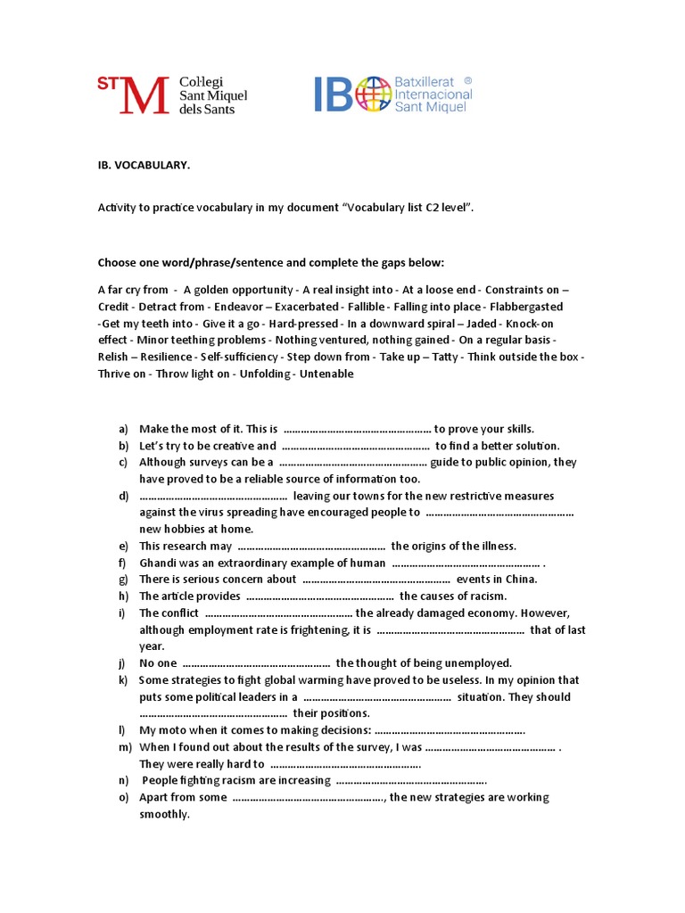 C2 Level Vocabulary Practice Activities | PDF | Games & Activities