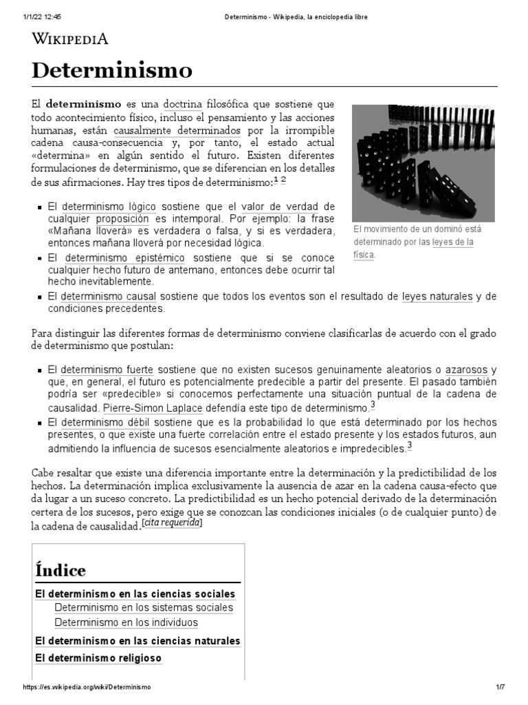 Determinismo - Wikipedia, La Enciclopedia Libre | Descargar gratis PDF | Determinismo | Science