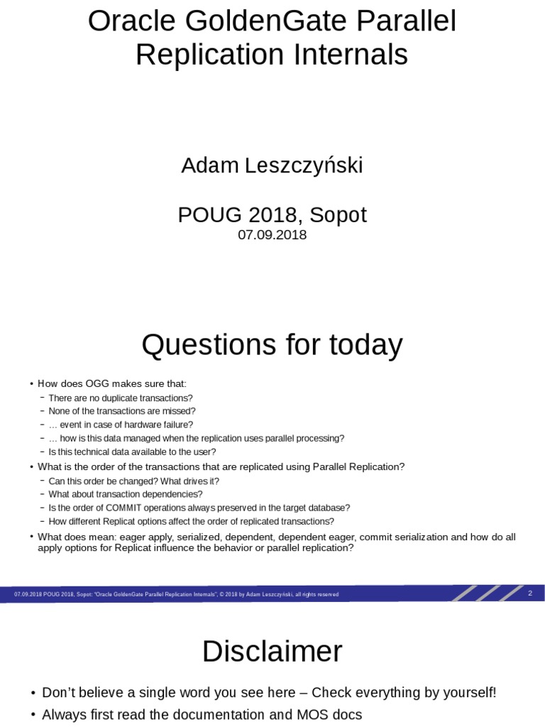Adam Leszczyński POUG 2018, Sopot | PDF | Database Transaction | Replication (Computing)