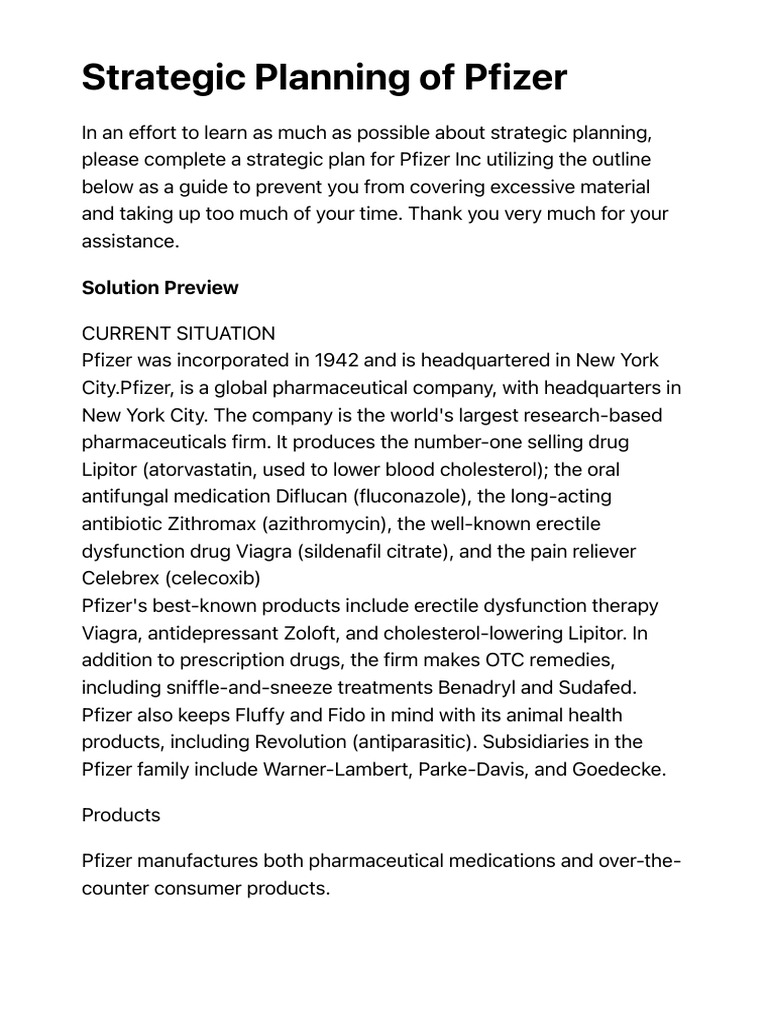 Pfizer Strategic Planning Overview | PDF | Pfizer | Health Care