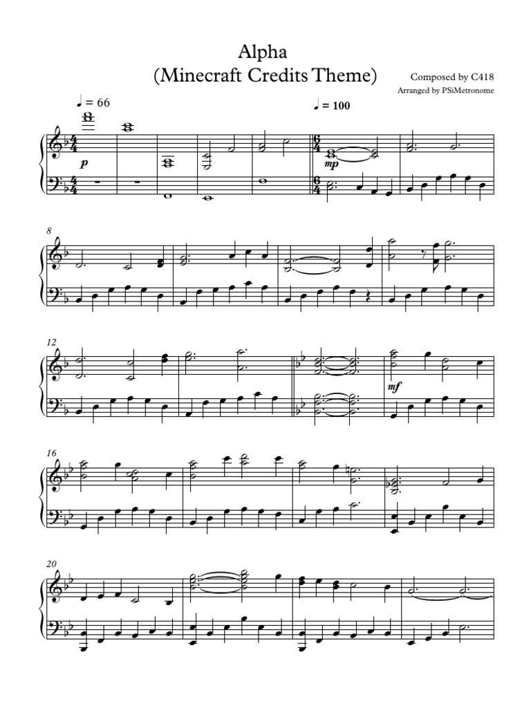 Minecraft Credits Theme (Credits Ogg) - Full Score | PDF