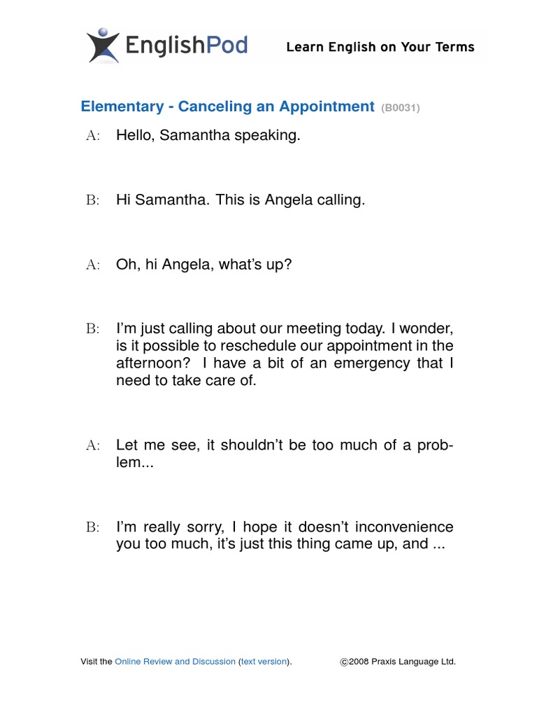 Cancelling An Appointment | PDF | Verb | Linguistic Typology