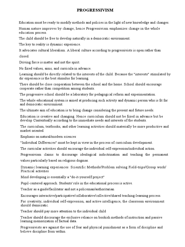 PROGRESSIVISM | PDF | Curriculum | Learning