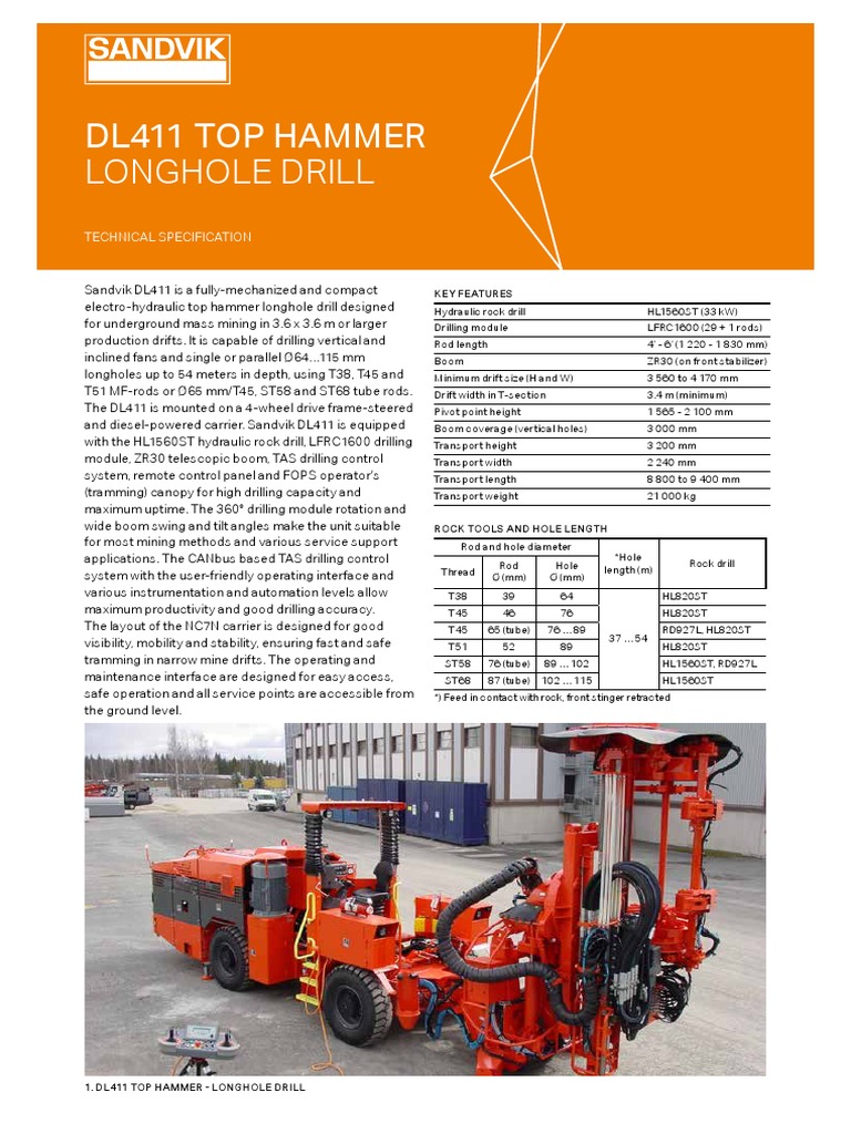Dl411 Top Hammer Longhole Drill: Technical Specification | PDF | Drill ...