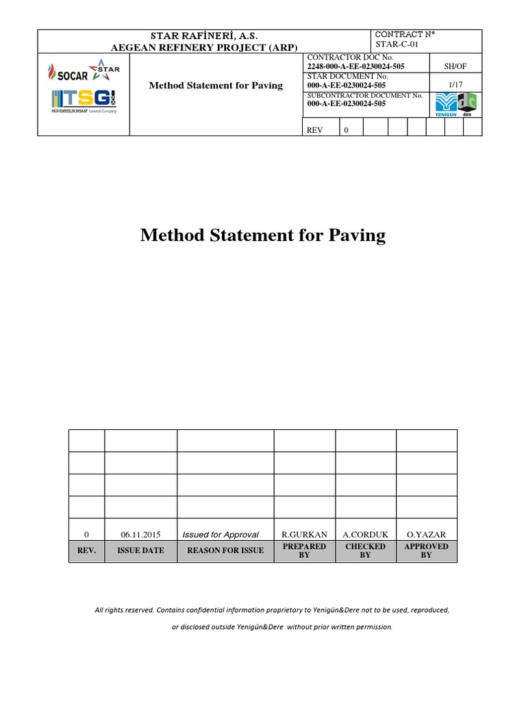 Method Statement For Paving: Star Rafineri, A.S. Aegean Refinery Project (Arp) | PDF | Concrete ...