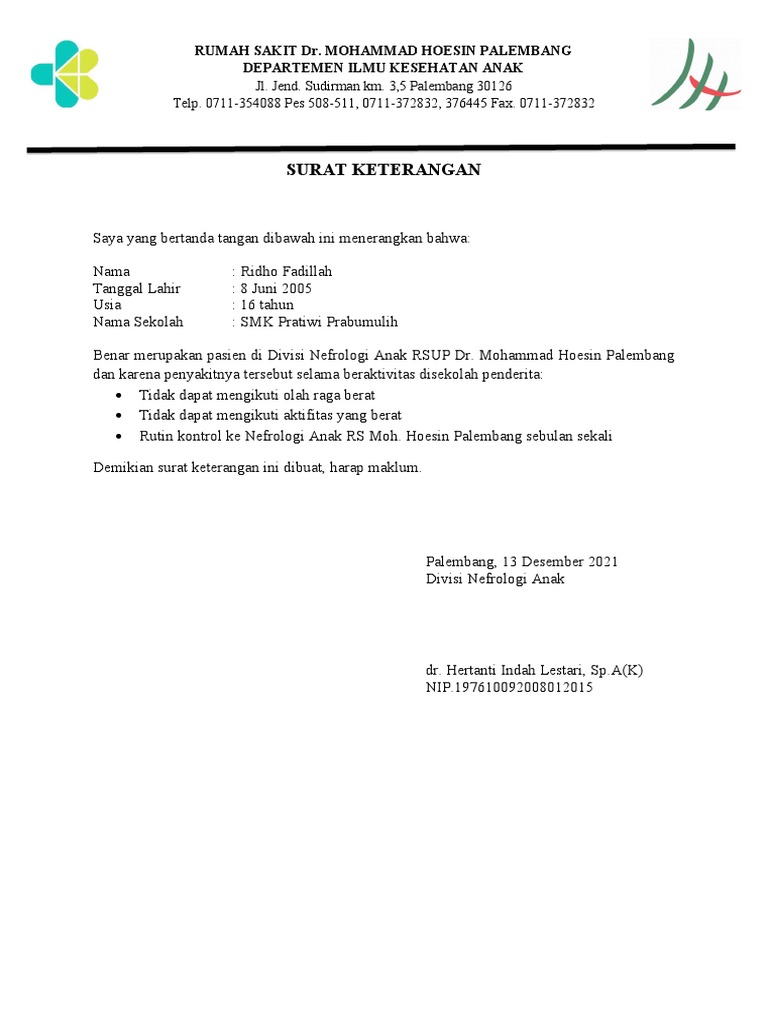 Surat Keterangan Sakit Ridho | PDF