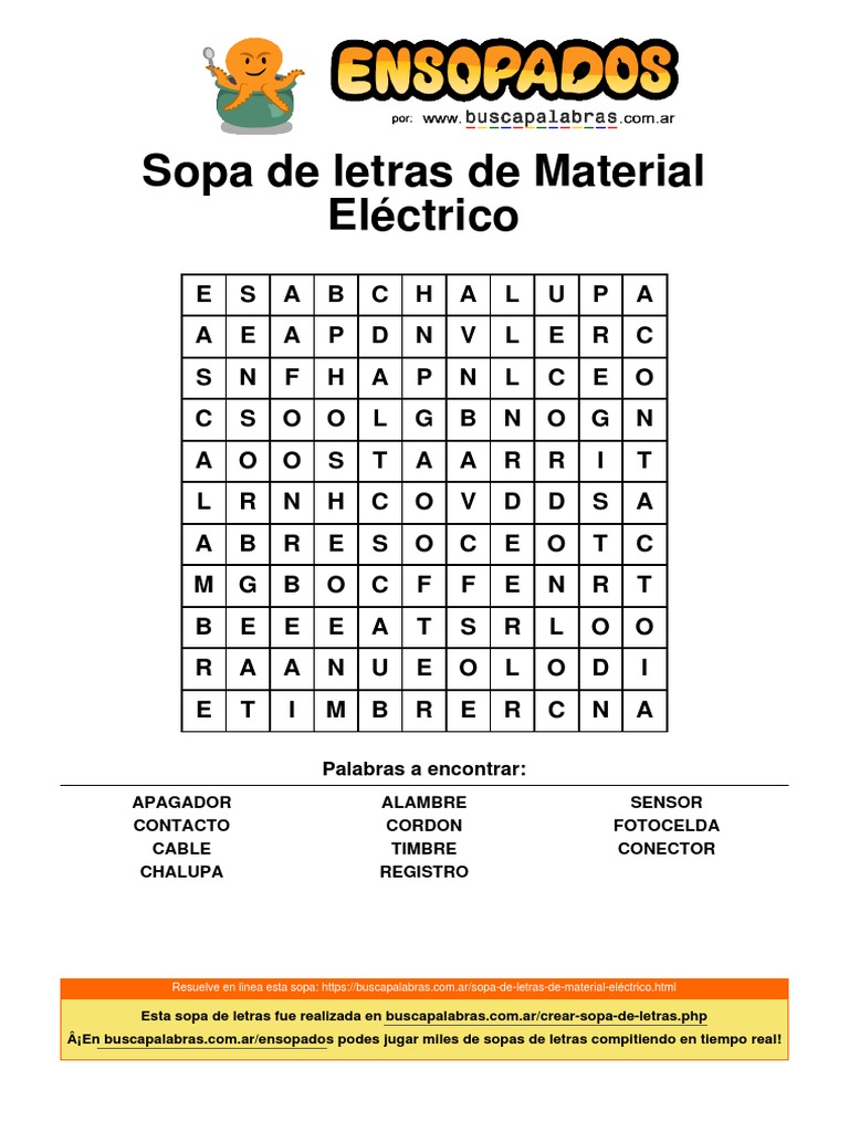 Sopa de Letras de Material Eléctrico | PDF