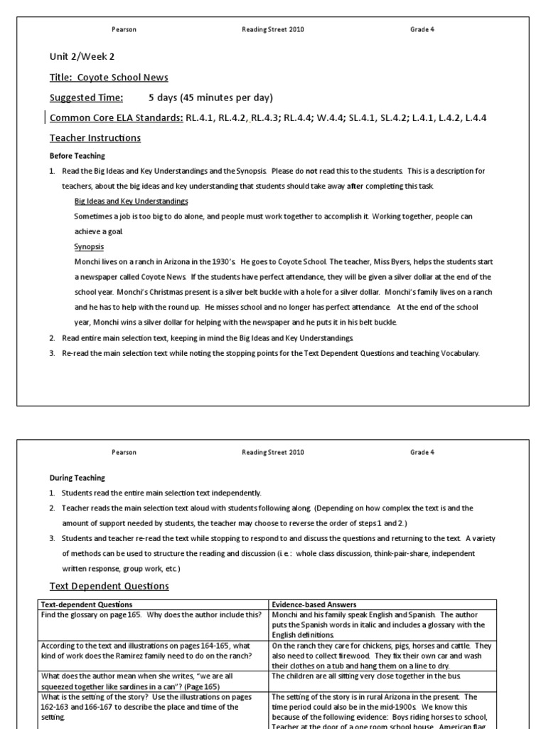 Grade 4 Reading: Coyote School News | PDF
