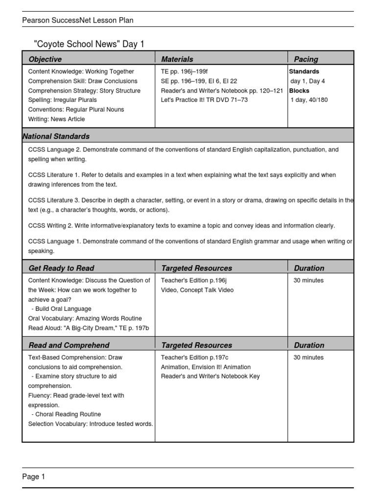 2.2 Coyote School News 1 Lesson Plan | PDF | Reading Comprehension ...
