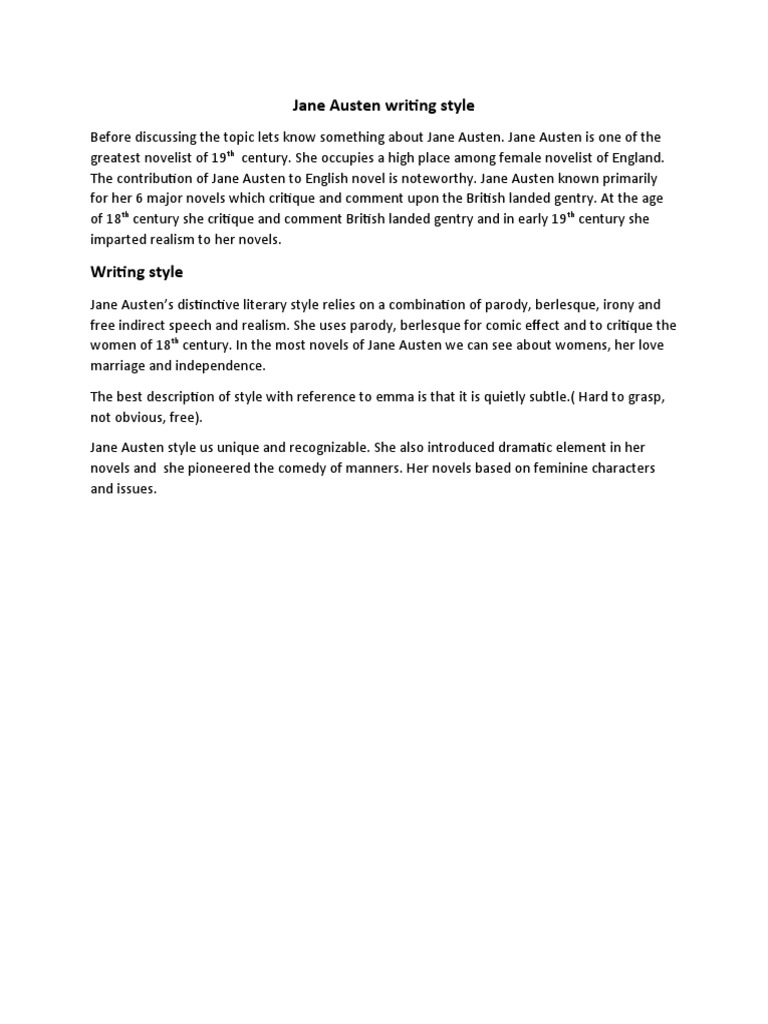 Jane Austen Writing Style | PDF
