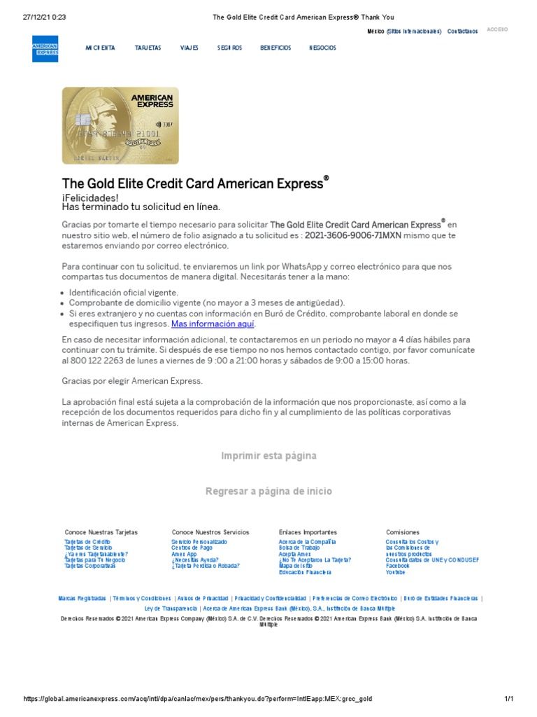 The Gold Elite Credit Card American Express® Thank You | PDF | American ...