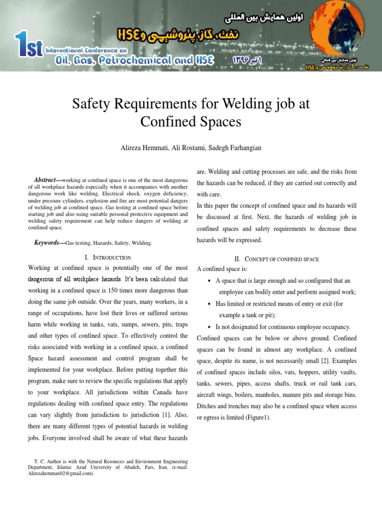 Safety Requirements For Welding Job at Confined Spaces | PDF | Welding ...