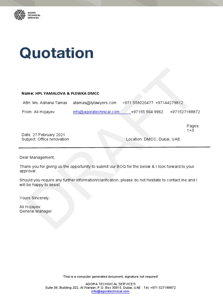 Quotation for Office Renovation in Dubai | PDF | United Arab Emirates ...