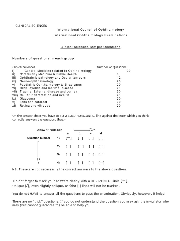 Clinical Sciences Exam Sample Questions | PDF | Ophthalmology | Cataract