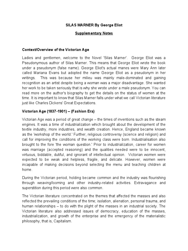 Silas Marner - Supplementary Notes | PDF | Existentialism | George Eliot