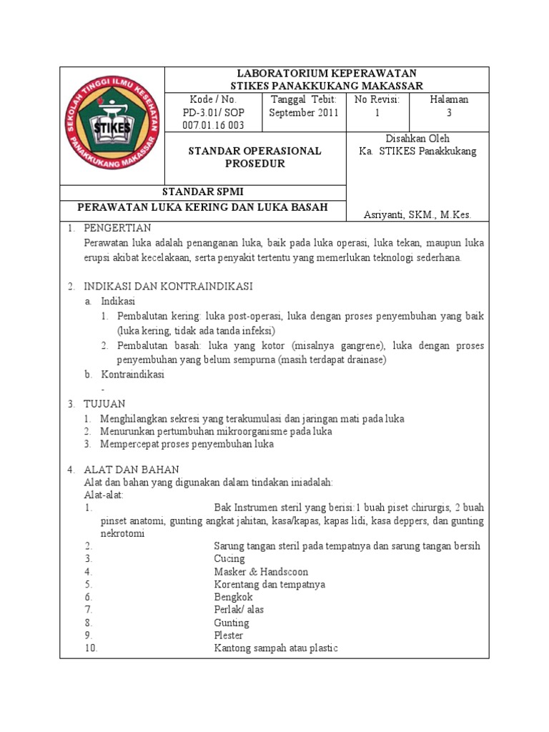 003 SOP Perawatan Luka Kering Dan Luka Basah Revisi | PDF