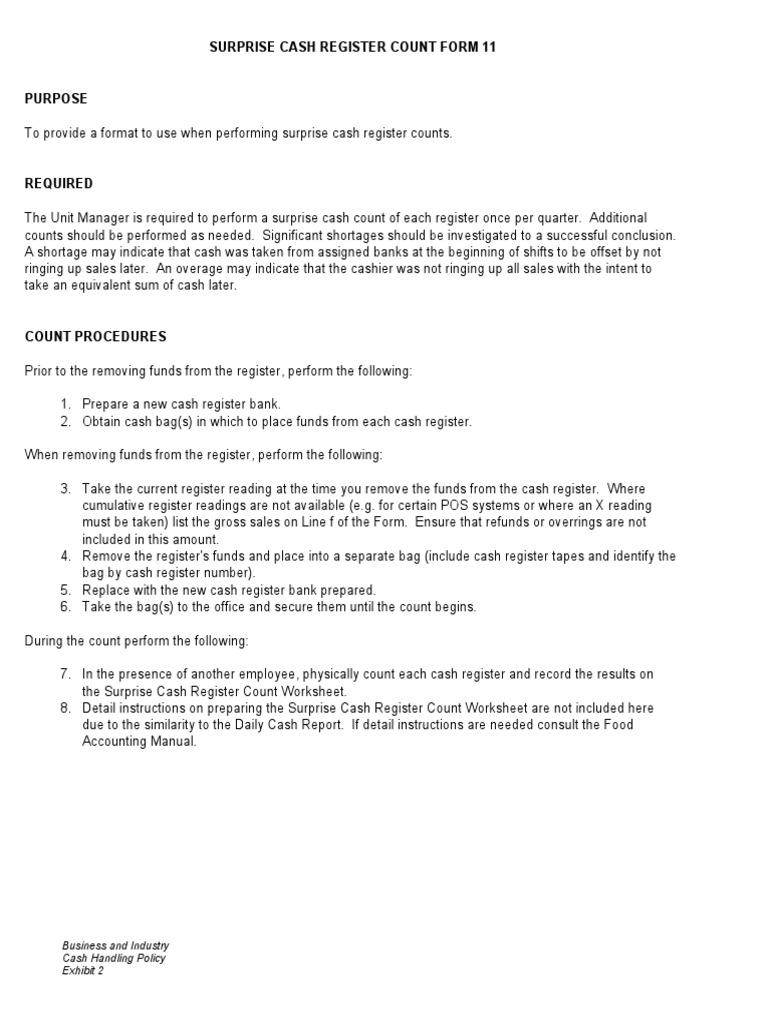 Surprise Cash Register Count Procedures | PDF | Service Industries