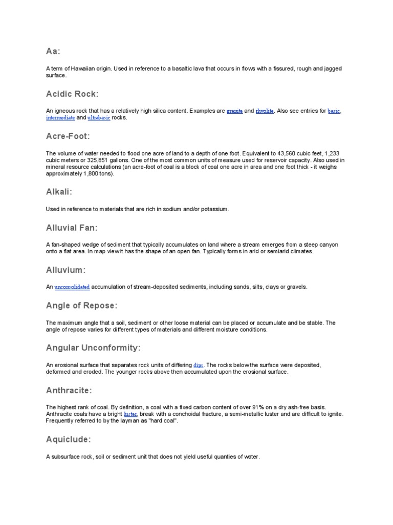 Geology Terms and Definitions Overview | PDF | Sedimentary Rock | Rock ...