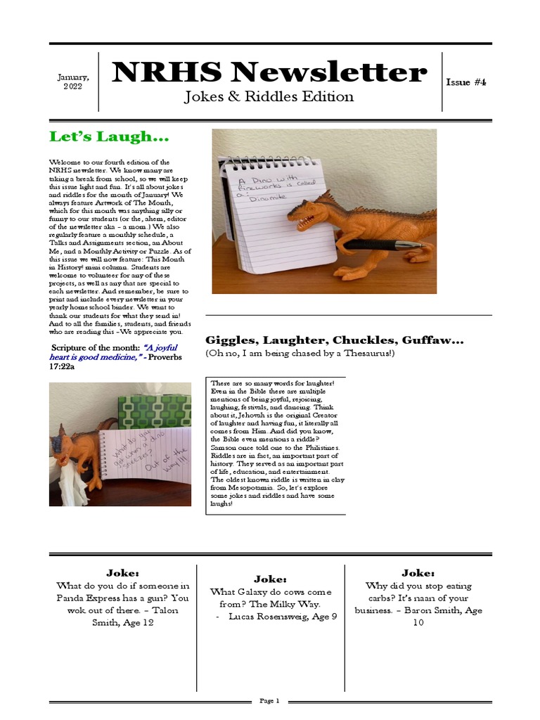 Jan Jokes and Riddles Newsletter 2022 PDF | PDF | Laughter