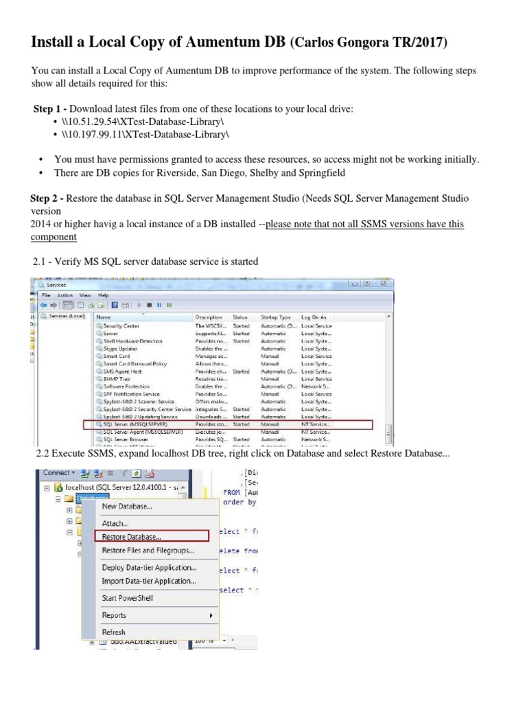Aumentum DB Local Install Guide | PDF | Microsoft Sql Server | Databases