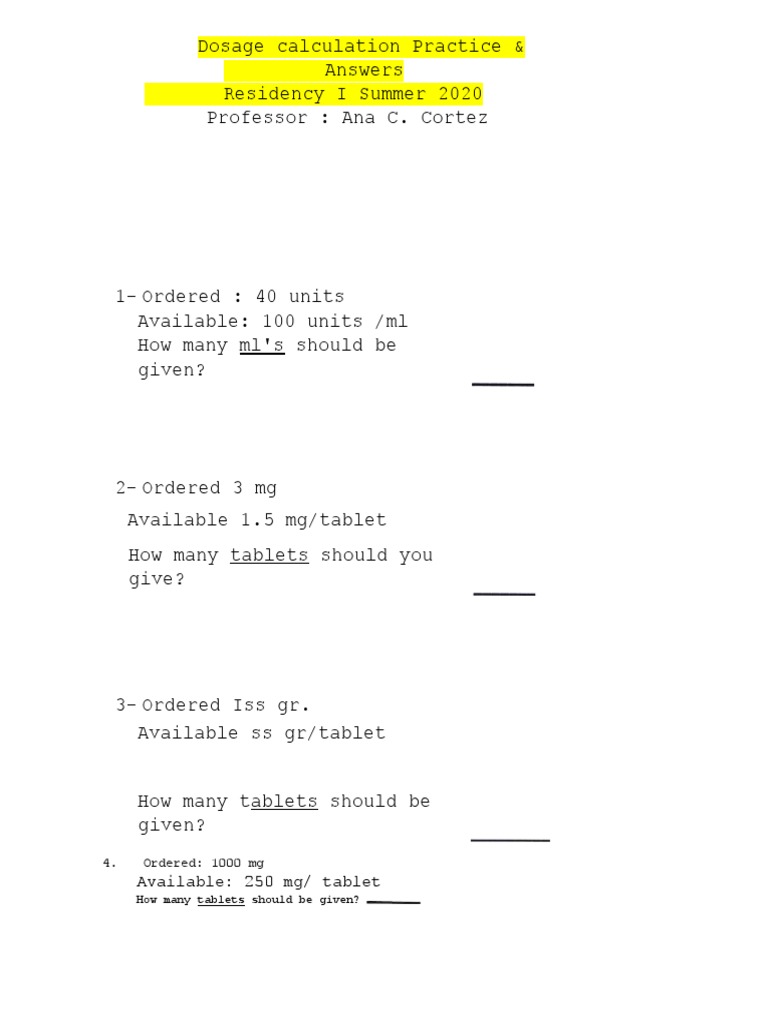 Calculation Questions and Answers Review | PDF | Pharmaceutical ...
