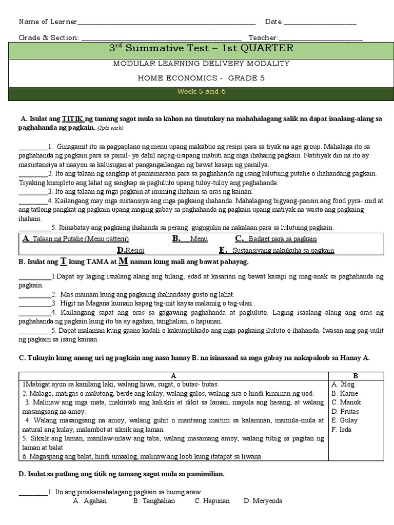 Summative 3 (HE) Grade5 | PDF
