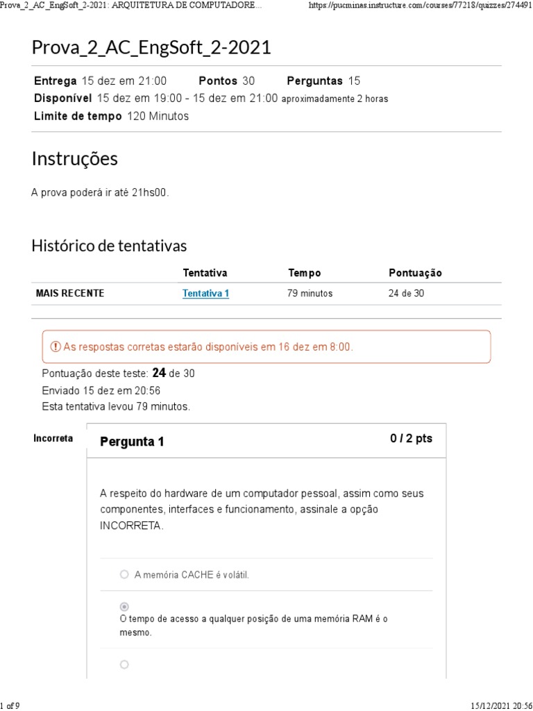 Prova - 2 - AC - EngSoft - 2-2021 ARQUITETURA DE COMPUTADORES - Engenharia de Software - UNID ...