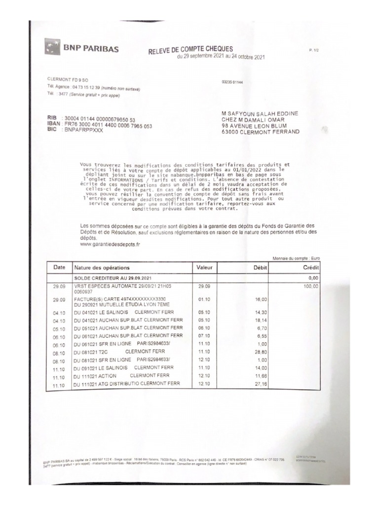 2 Derniers Relevés Bancaires Avec Solde Bancaire de Tout Compte | PDF