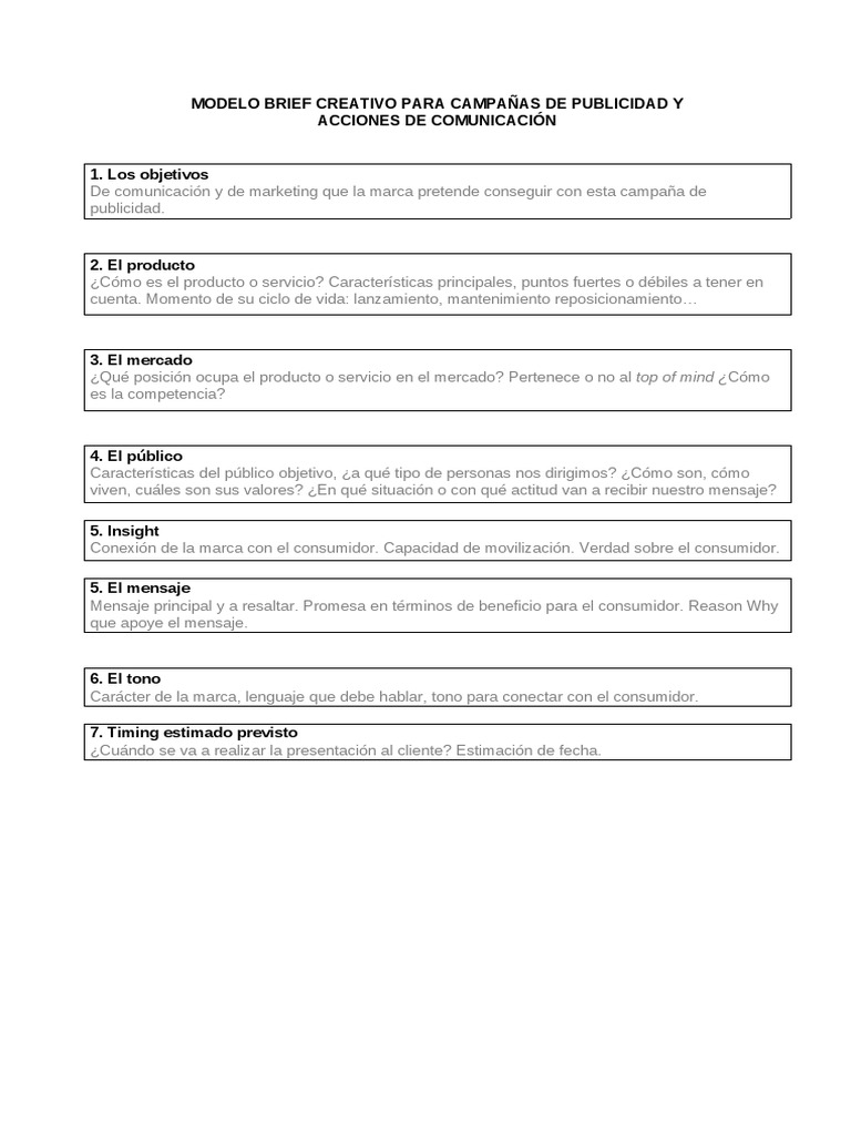 Modelo Brief Creativo | PDF