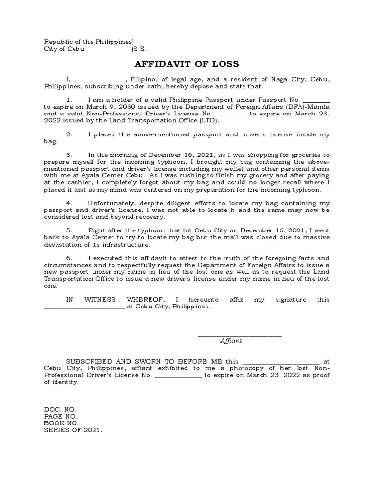 Affidavit of Loss-Scribd | PDF | Affidavit | Passport