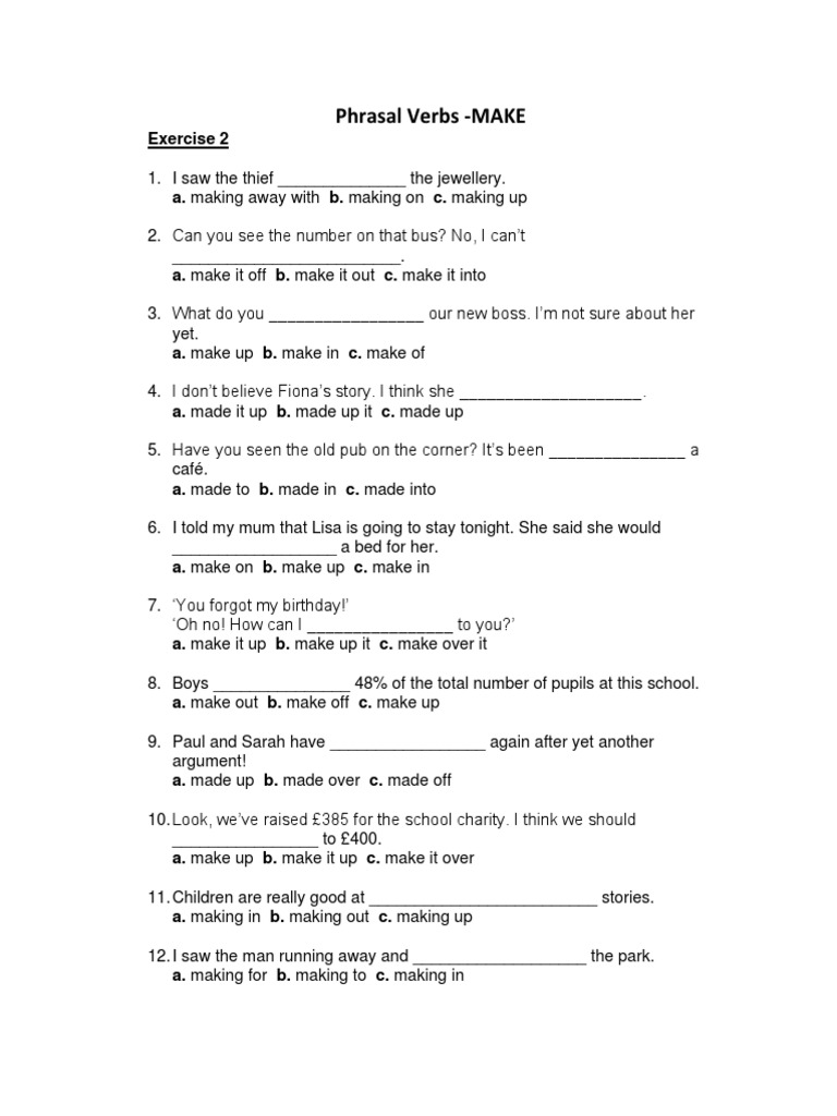 Phrasal Verbs with "Make" Exercises | PDF