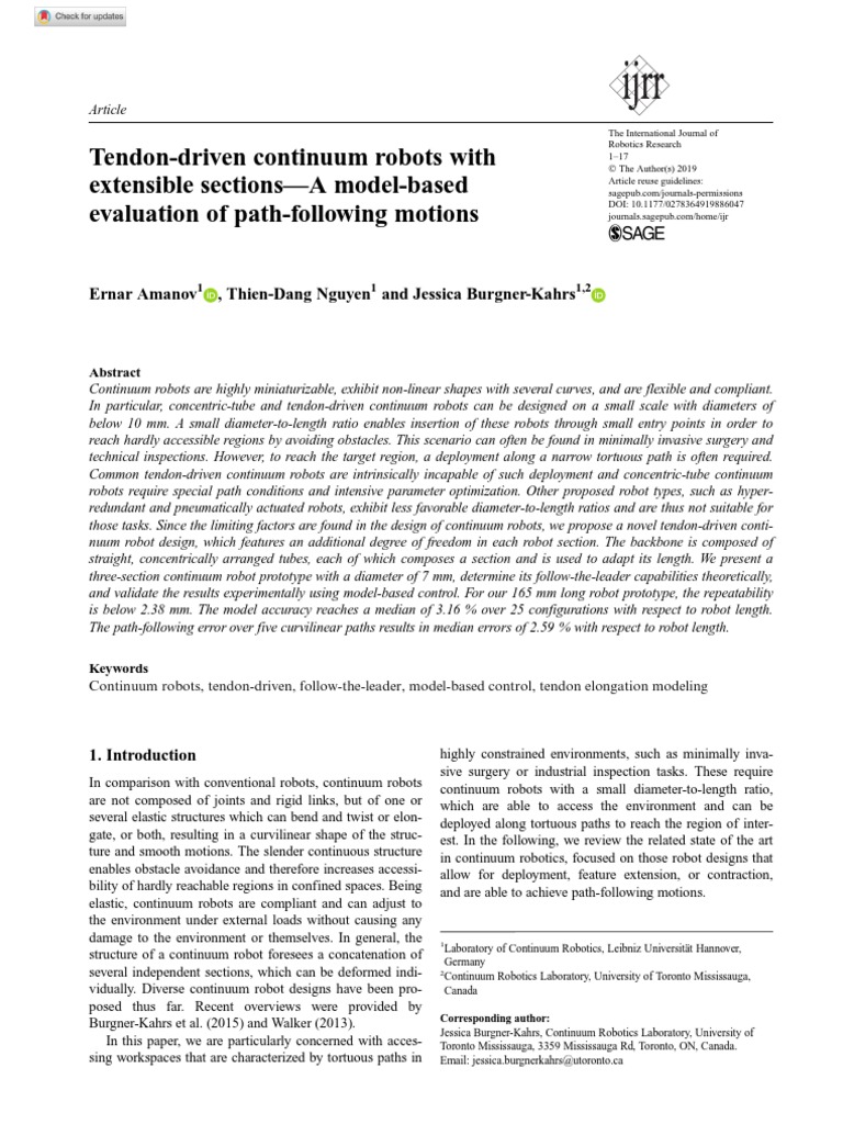 Tendon-Driven Continuum Robots With Extensible Sections-A Model-Based Evaluation of Path ...