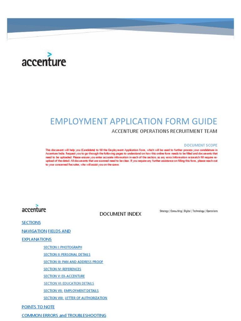 Employment Application Form Guide: Accenture Operations Recruitment ...