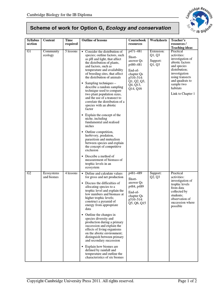 IB Biology G Planning Scheme | PDF | Conservation Biology | Ecology