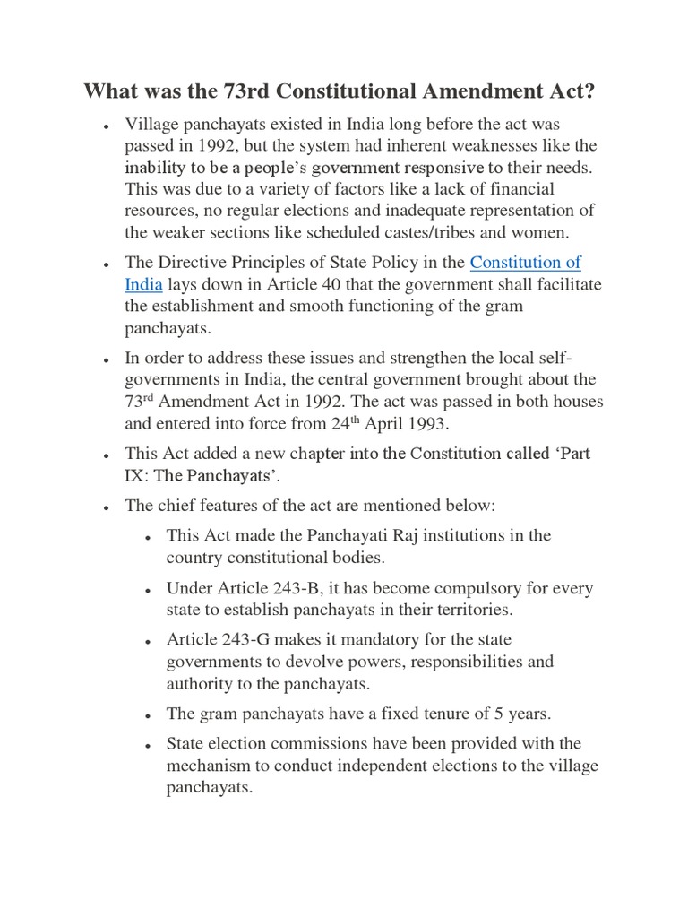 What Is 73rd and 74th Amendment Act | PDF | Public Law | Political Charters