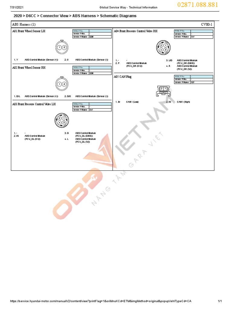 2020 D6CC Connector View ABS Harness Schematic Diagrams | PDF | Anti ...