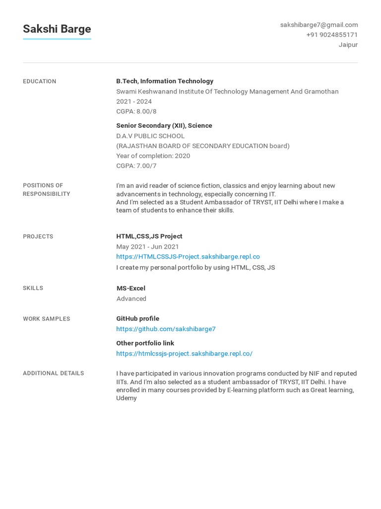 Sakshi Barge: B.Tech, Information Technology | PDF