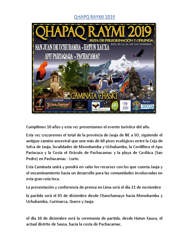 Programa Qhapaq Raymi 2019 | PDF | Andes | Perú