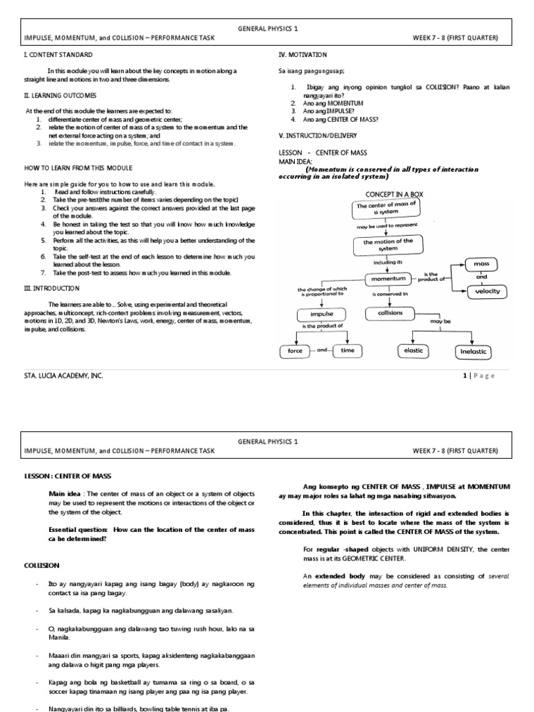 Checked 1 Phy1 q1 m1 WK 7 8 (PT) Impulse. Momentum, and Collision '21 | PDF | Collision | Momentum