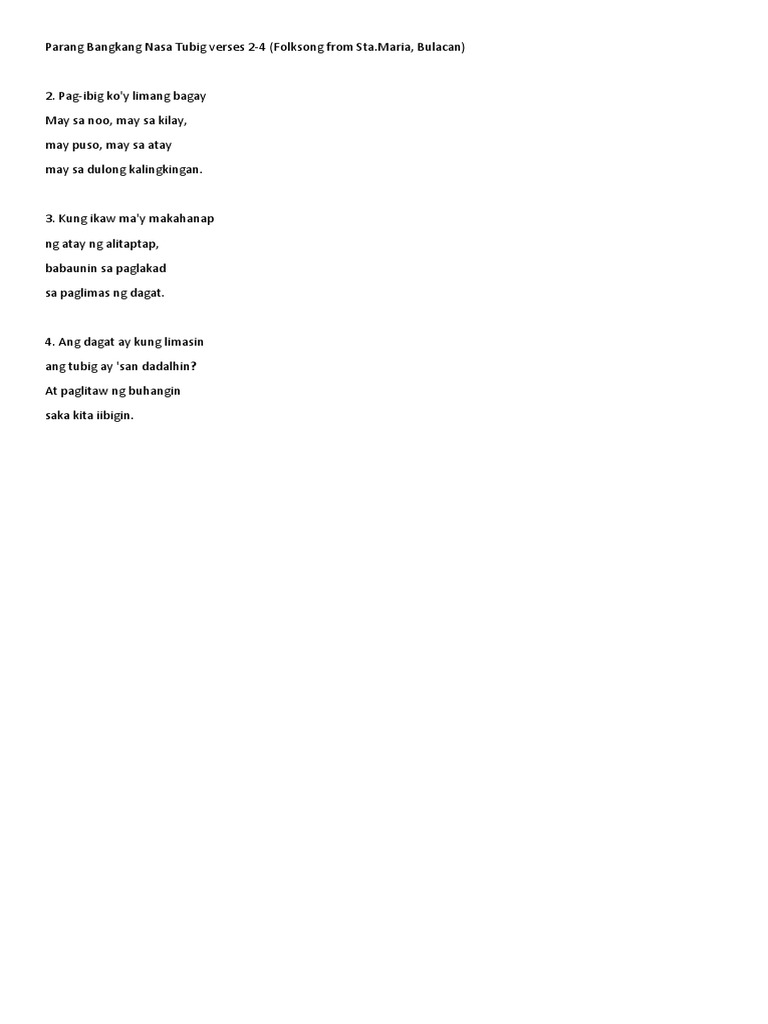 Parang Bangkang Nasa Tubig Verses 2-4 (Folksong From Sta - Maria ...
