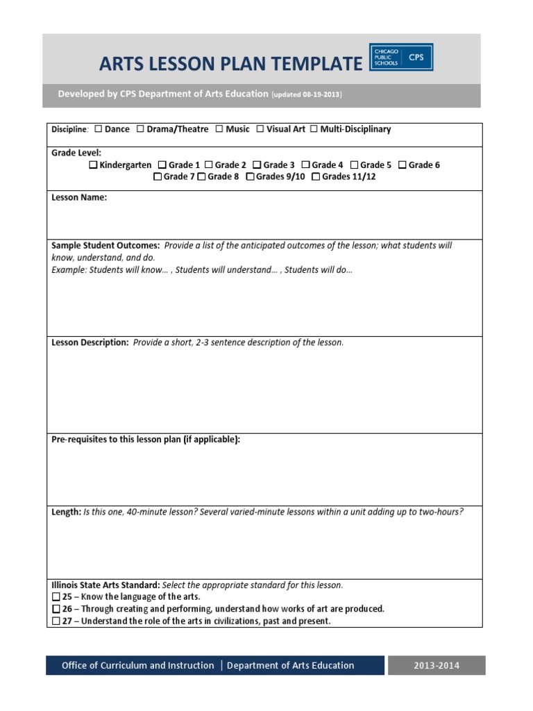 Arts Lesson Plan Template | PDF | Educational Assessment ...
